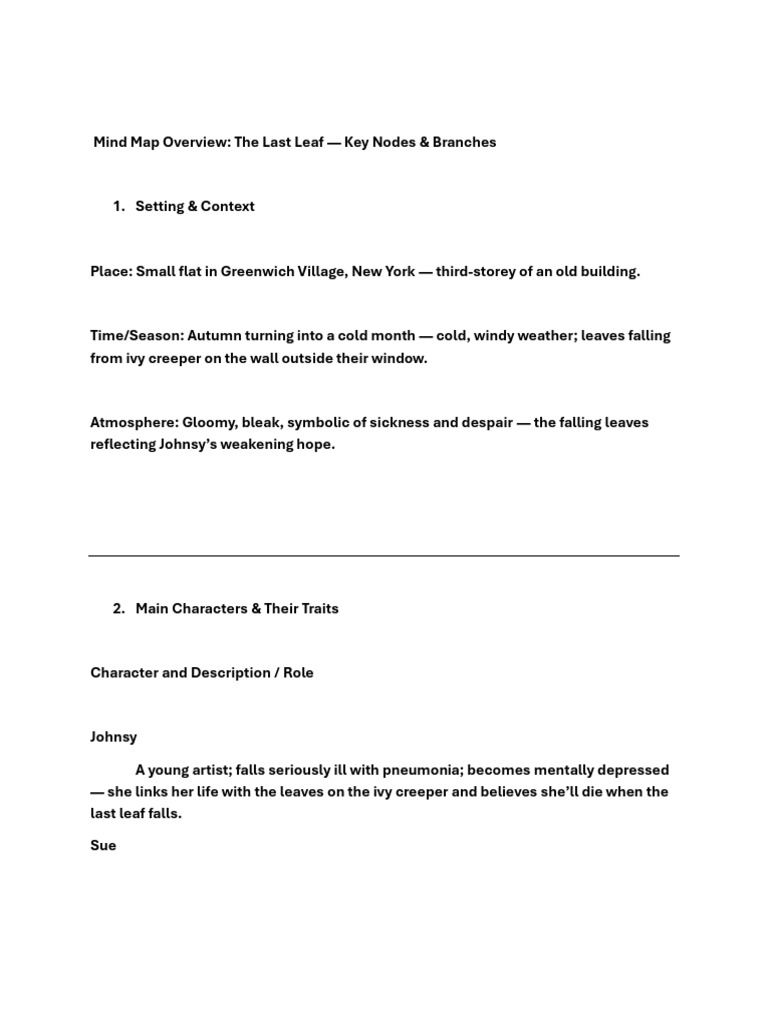 The Last Leaf: Themes & Analysis | PDF | Hope | Psychology