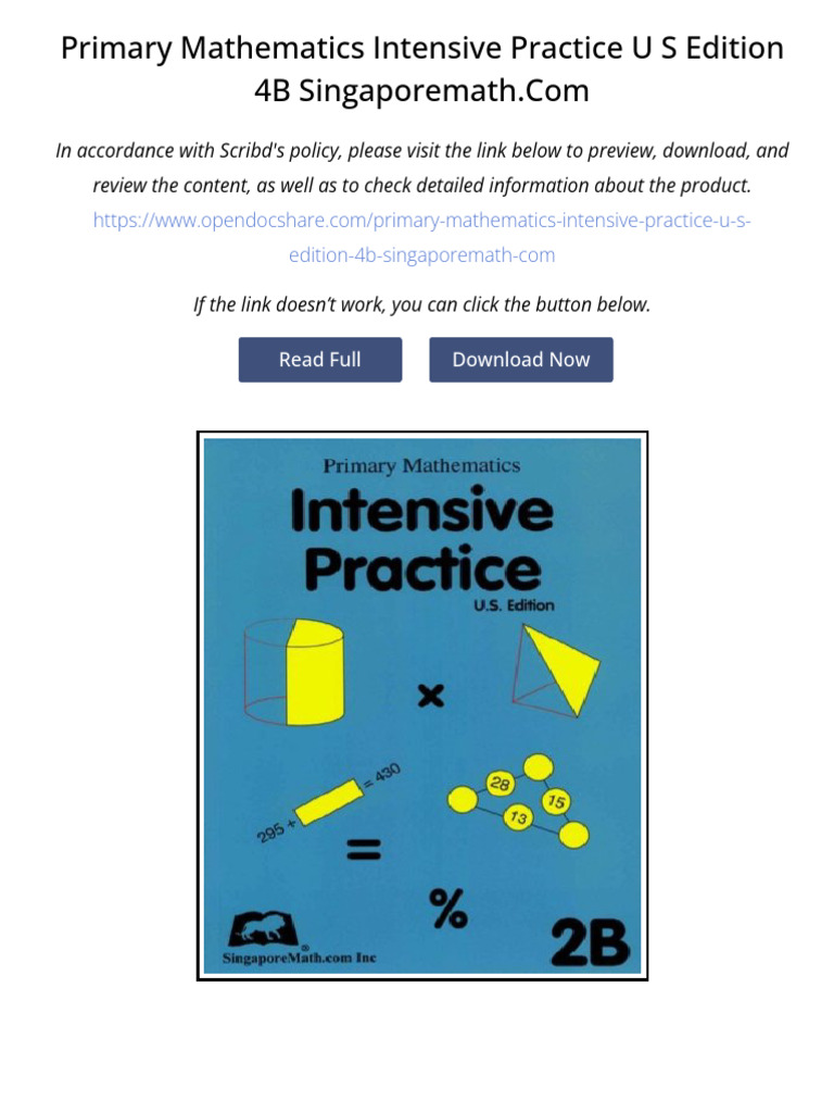 Primary Mathematics Intensive Practice U S Edition 4B Singaporemath.Com ...