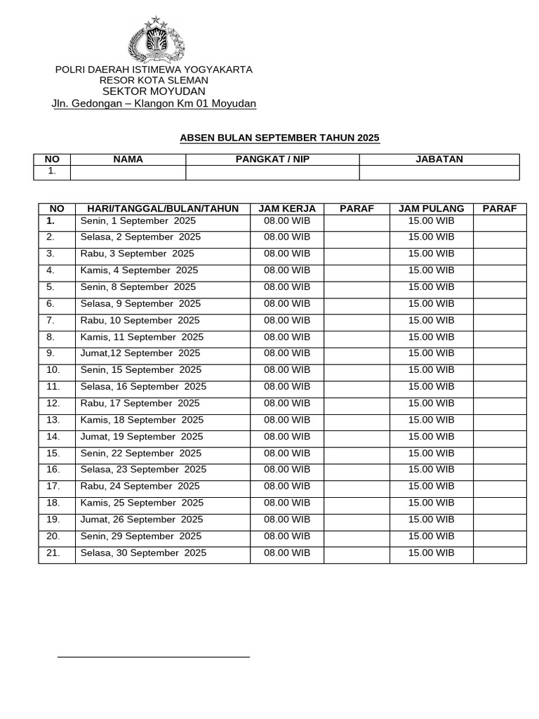 Absen Uang Makan Sep | PDF