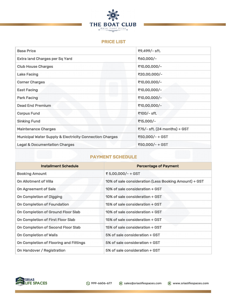 SRIAS Life Spaces Price List & Payment Terms | PDF | Taxes | Payments