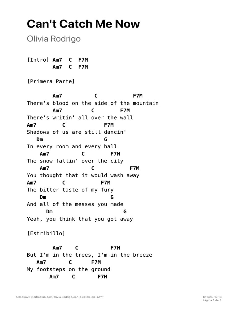 Can't Catch Me Now (acordes) - Olivia Rodrigo - Cifra Club | PDF ...