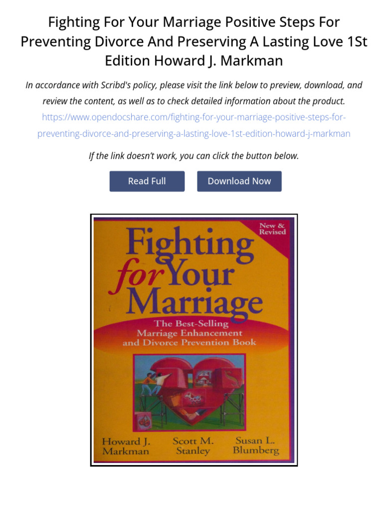Fighting for your marriage positive steps for preventing divorce and ...