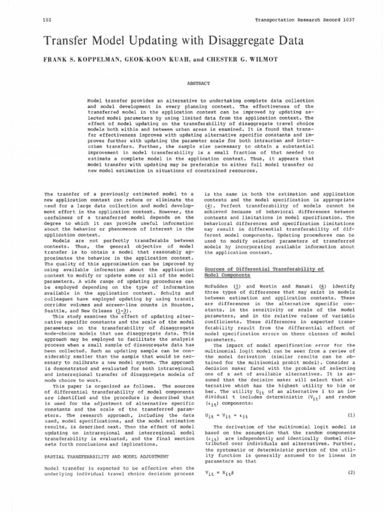 Transfer Model Updating With Disaggregate Data | PDF | Estimator ...