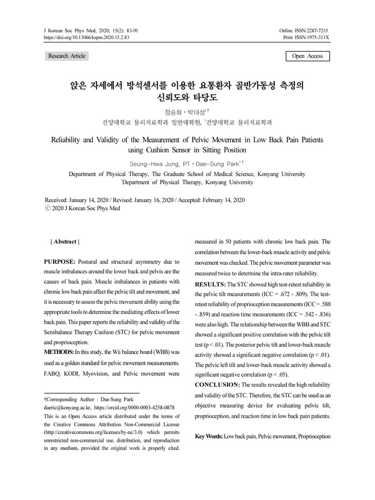 Reliability and Validity of the Measurement of Pelvic Movement in Low ...