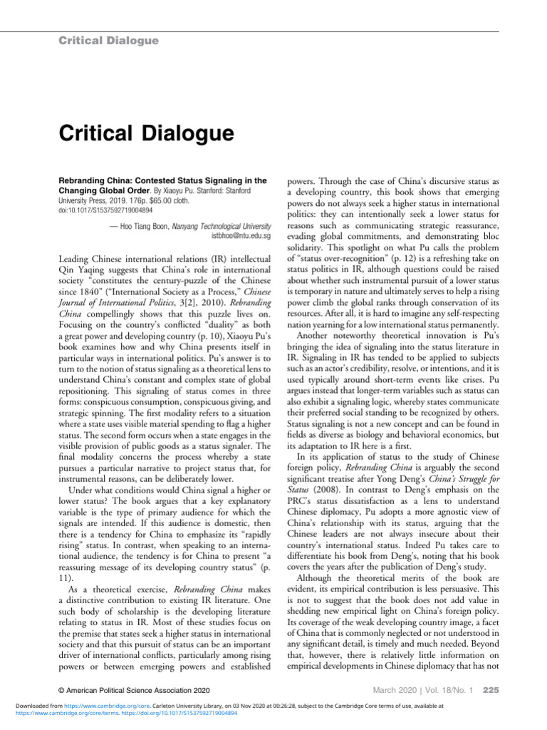 Rebranding China: Status Signaling in IR | PDF | China | World Politics