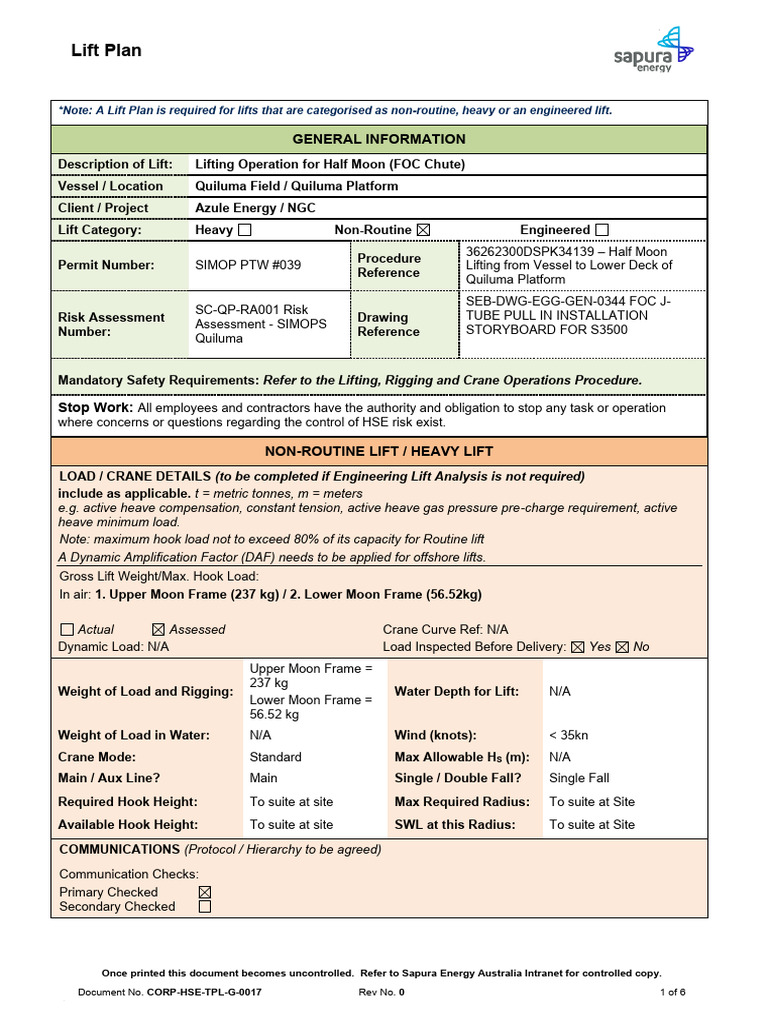 Lift Plan - Half Moon | PDF | Crane (Machine)