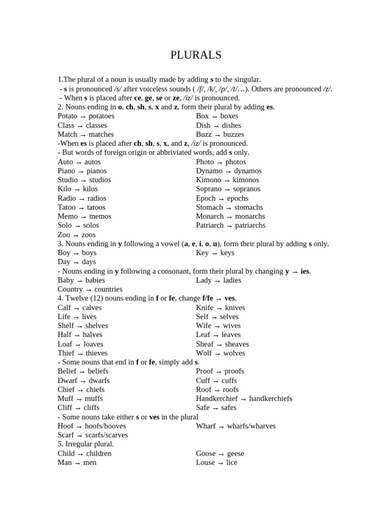 PLURALS | PDF | Plural | Linguistics