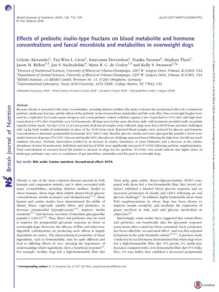 Effects of Prebiotic Inulin-Type Fructans On Blood Metabolite and ...