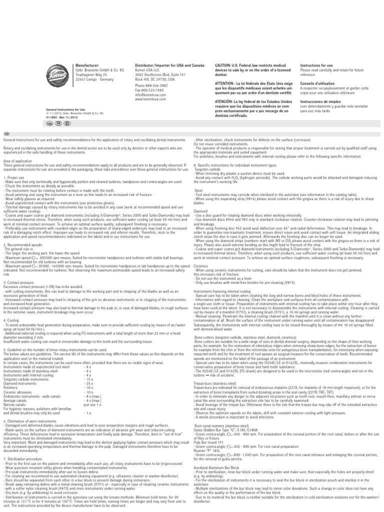 Dental Instrument Usage Guidelines | PDF | Abrasive | Dental Implant