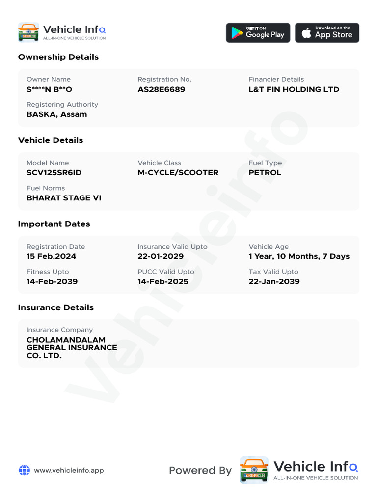 Vehicle Ownership and Insurance Details | PDF