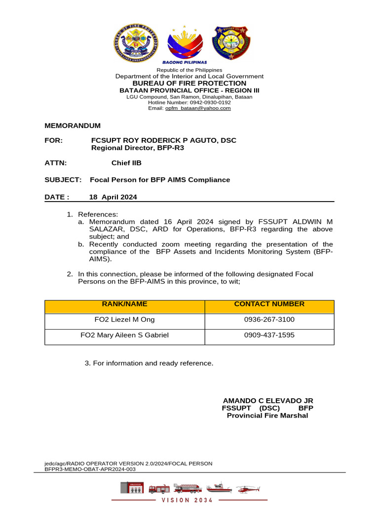 Bataan Focal Person BFP Aims | PDF