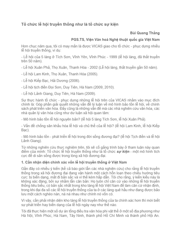 TL6.Tổ Chức Lễ Hội Truyền Thống Như Là Tổ Chức Sự Kiện (1) | PDF