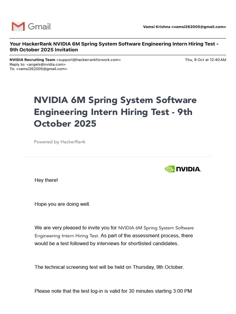 Your HackerRank NVIDIA 6M Spring System Software Engineering Intern ...