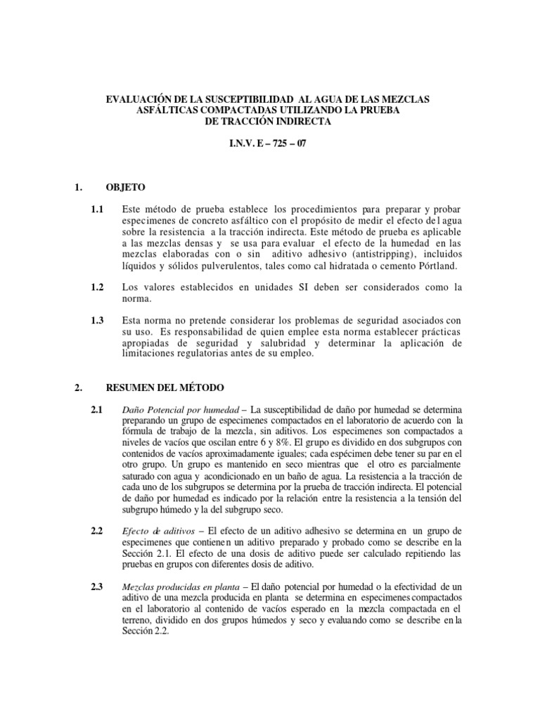 Norma INV E-725-07 - Traccion Indirecta | PDF | Aluminio | Vacío