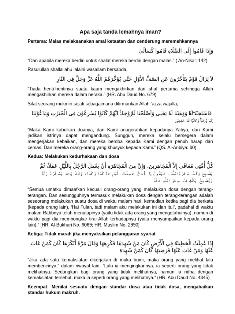 Apa Saja Tanda Lemahnya Iman | PDF