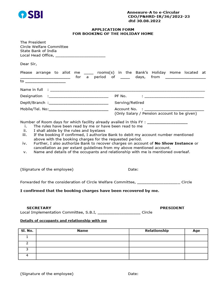 Holiday Home Booking Application Form | PDF