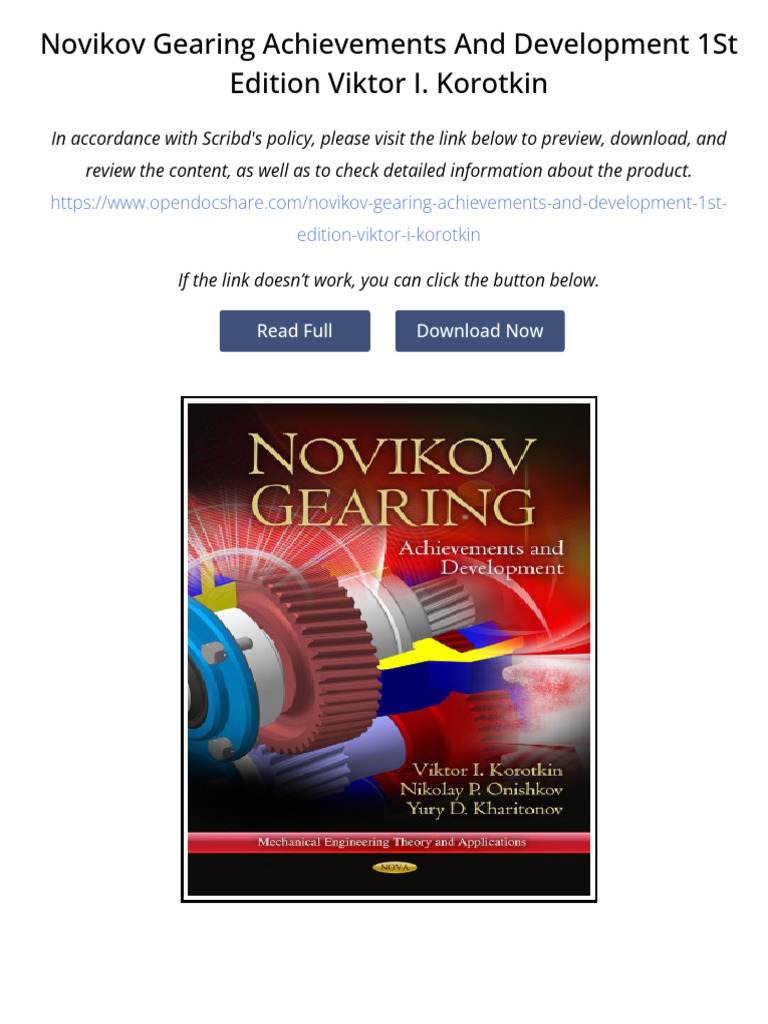 Novikov Gearing Achievements and Development 1st Edition Viktor I ...