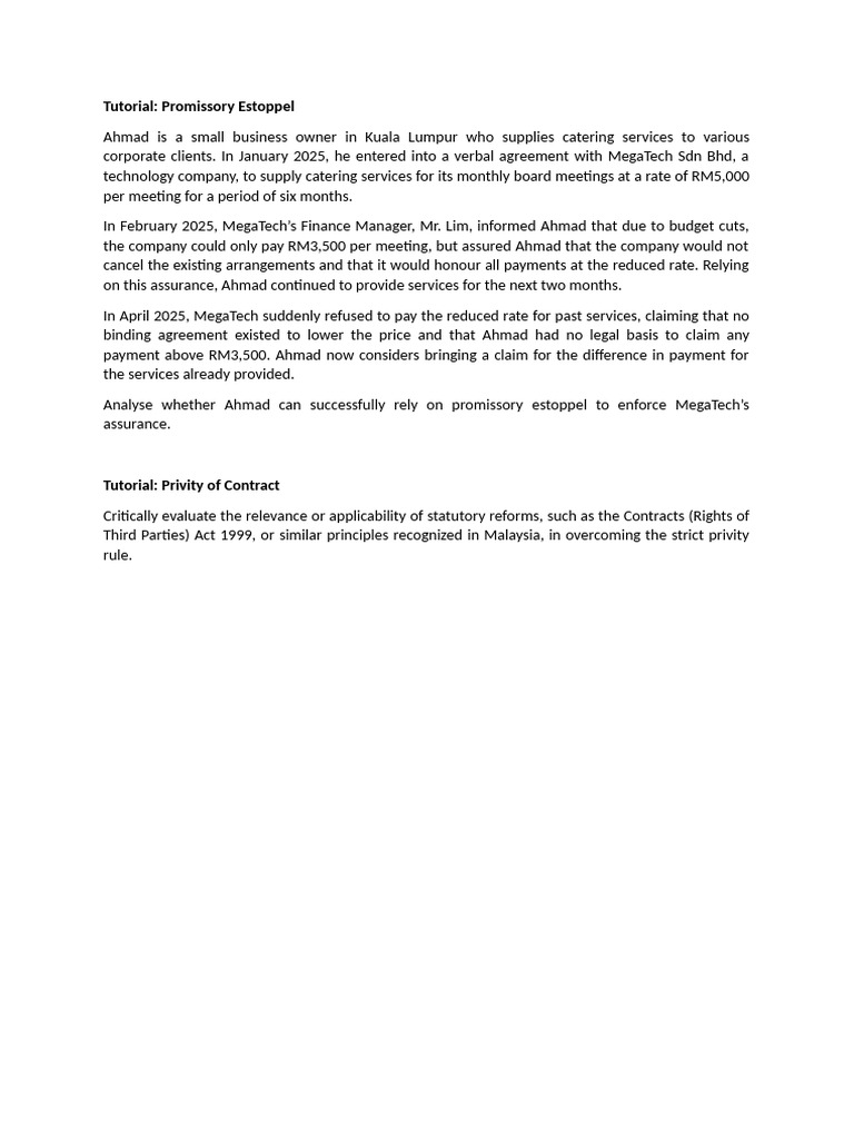 Tutorial Promissory Estoppel_privity of Contract | PDF