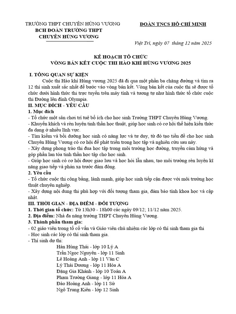 [Hkhv'25] Kế Hoạch Tổ Chức Bán Kết | PDF
