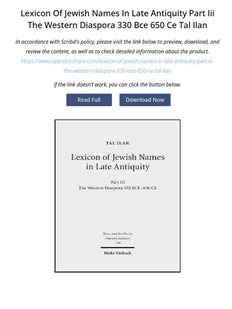 Lexicon of Jewish Names in Late Antiquity Part III The Western Diaspora ...