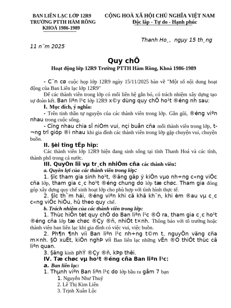 Quy Che Hd Cua Bll Lớp 12r9.Doc | PDF