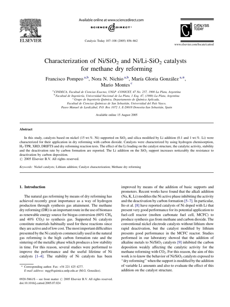 Caracterización catalizador Ni-SiO2 | PDF | Catalysis | Adsorption