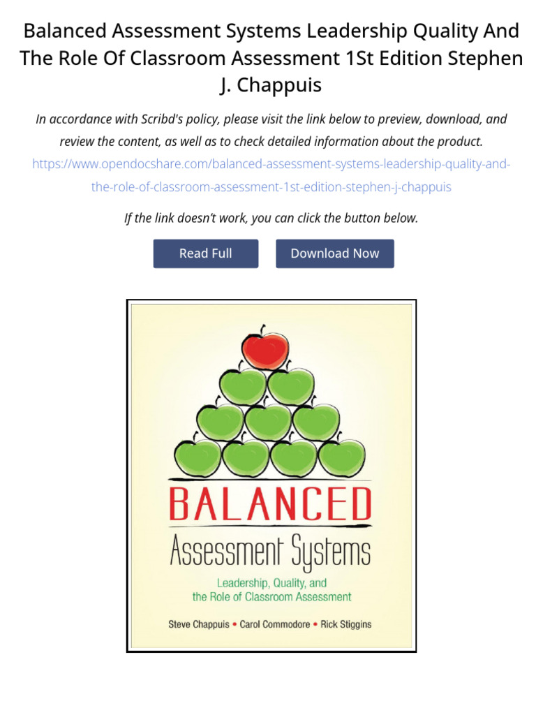 Balanced Assessment Systems Leadership Quality and the Role of ...