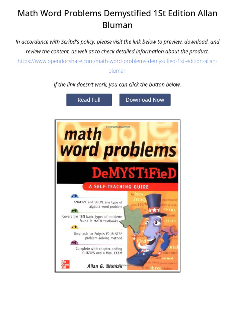 Math Word Problems Demystified 1st Edition Allan Bluman | PDF ...