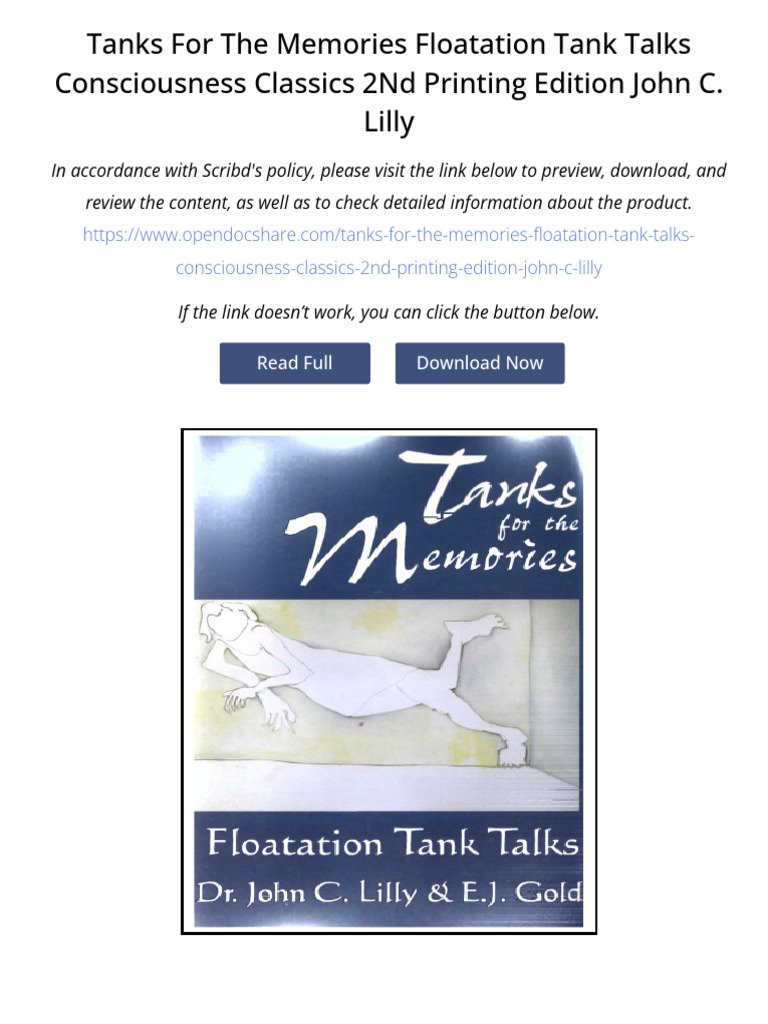 Tanks for the Memories Floatation Tank Talks Consciousness Classics 2nd ...