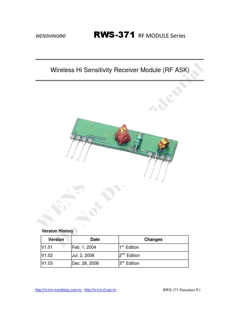 RWS-371!6!433.92MHz ASK RF Receiver Module Data Sheet | PDF | Radio ...