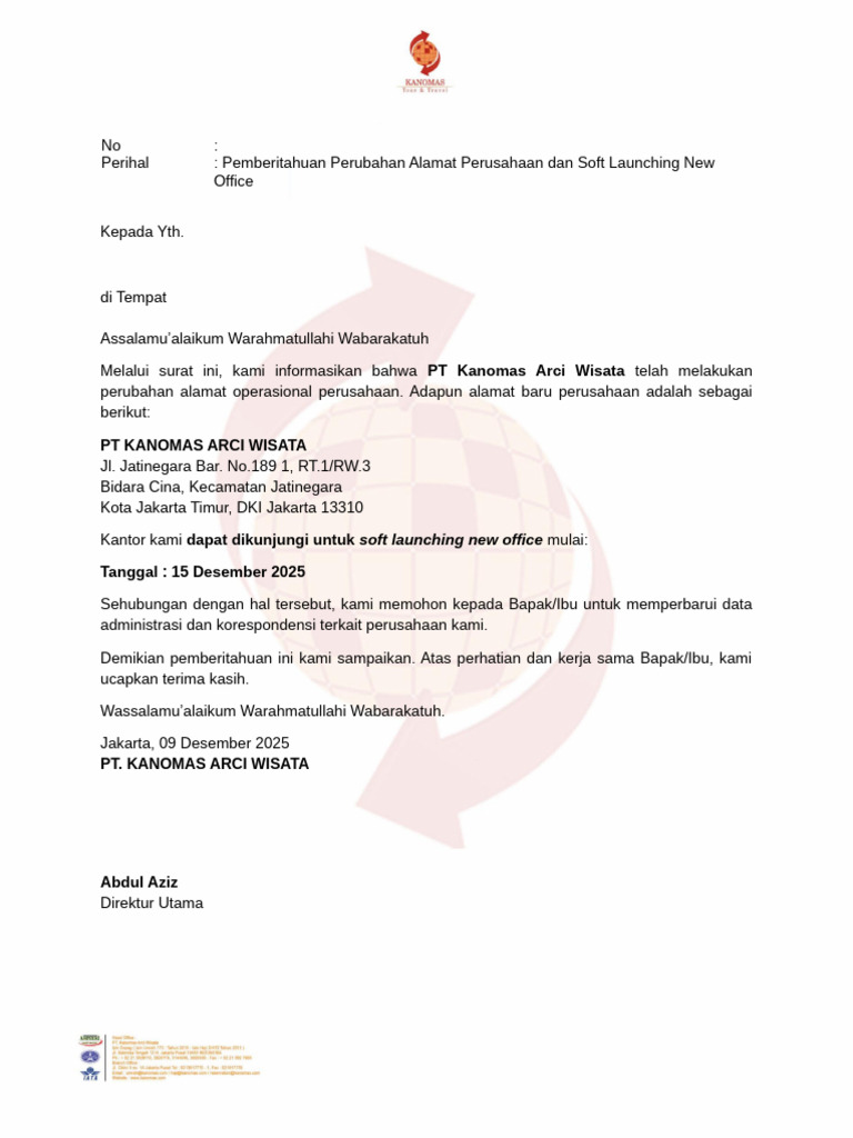 Pemberitahuan Alamat Baru PT Kanomas | PDF