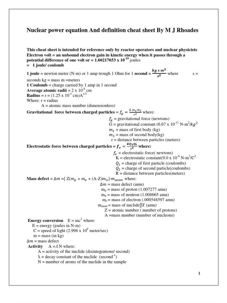 Nuclear Cheat Sheet | PDF | Radioactive Decay | Gamma Ray