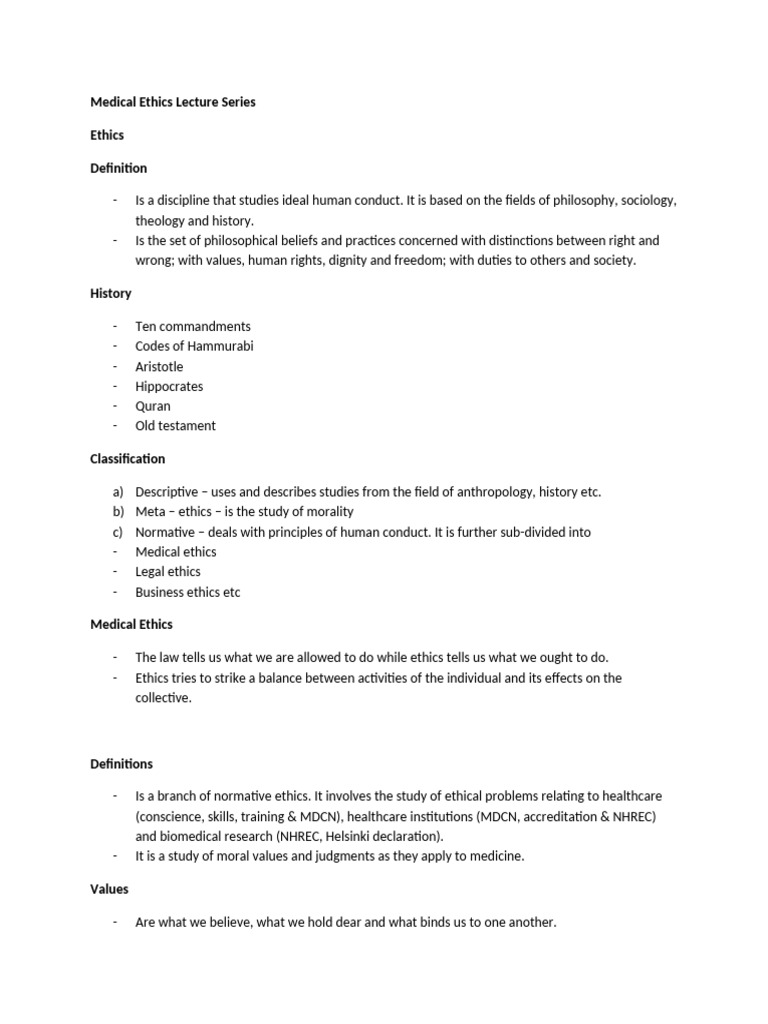 Medical Ethics Lecture Series | PDF | Medical Ethics | Informed Consent