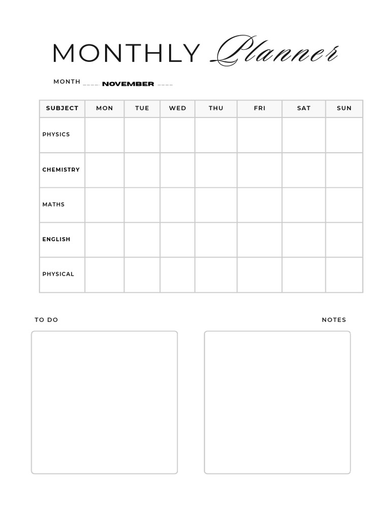 November Monthly Planner Template | PDF