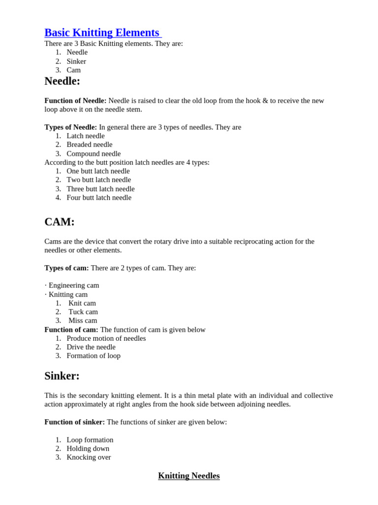 Basic Knitting Elements | PDF | Knitting | Textiles