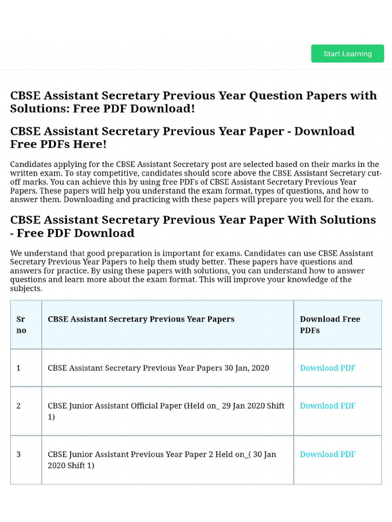 CBSE Assistant Secretary Previous Year Question Papers With Solutions ...