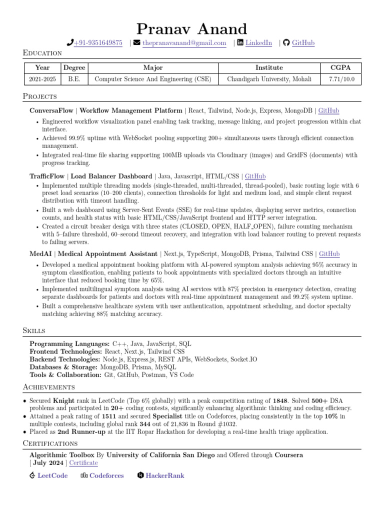 w Pranav Resume | PDF | Load Balancing (Computing) | Thread (Computing)