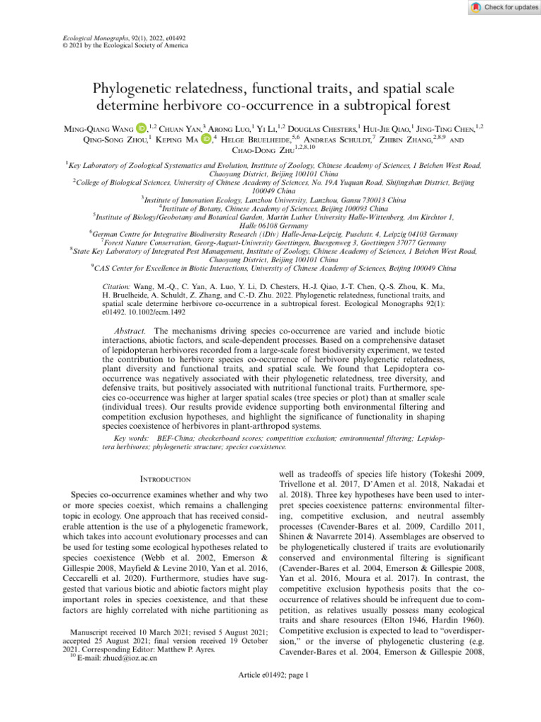 Ecological Monographs - 2021 - Wang - Phylogenetic Relatedness ...