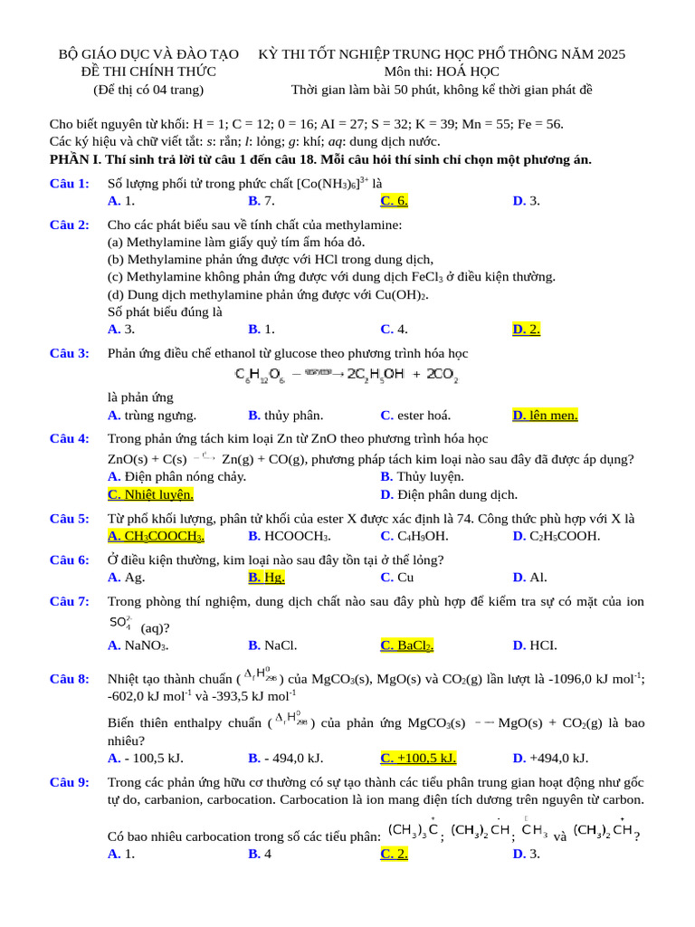 H12-THPTQG - BGD - 2025 - MD0335 | PDF