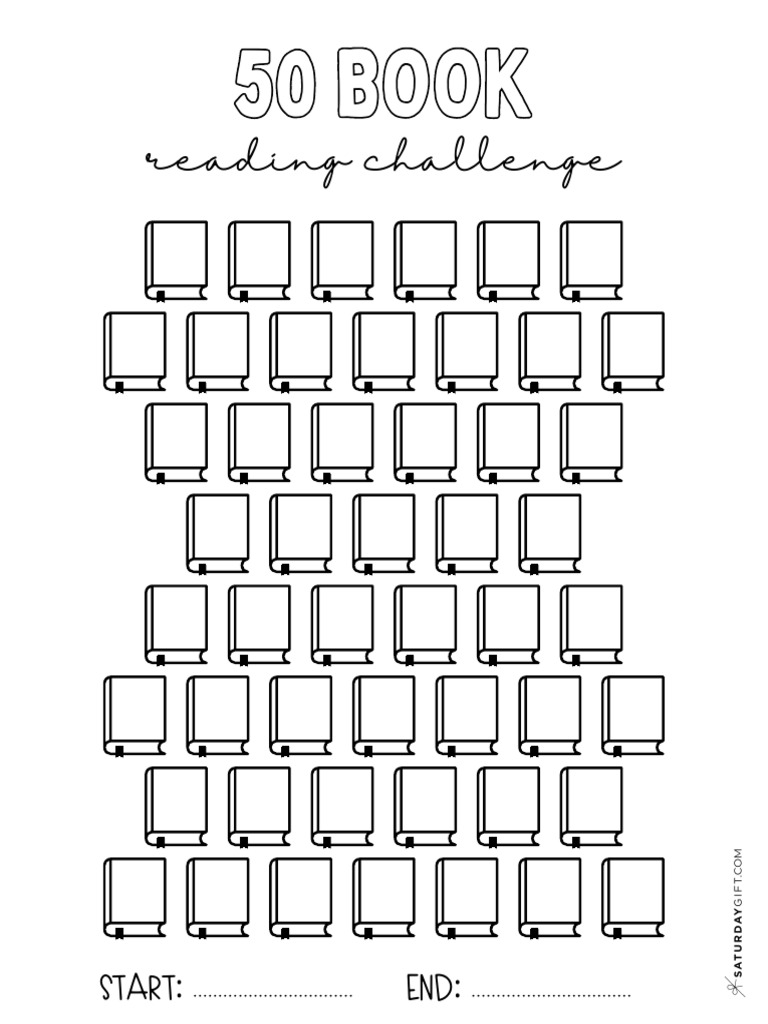 50 Book Challenge Template Printable Free Blank Black White ...