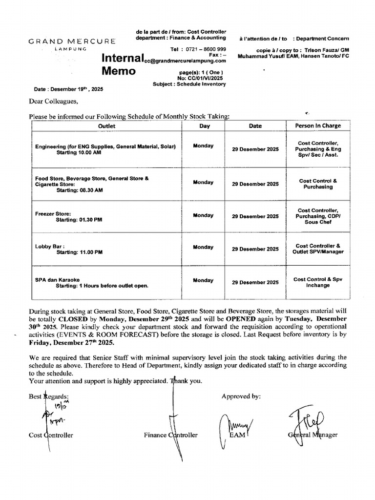 Memo Inventory Desember 2025 | PDF