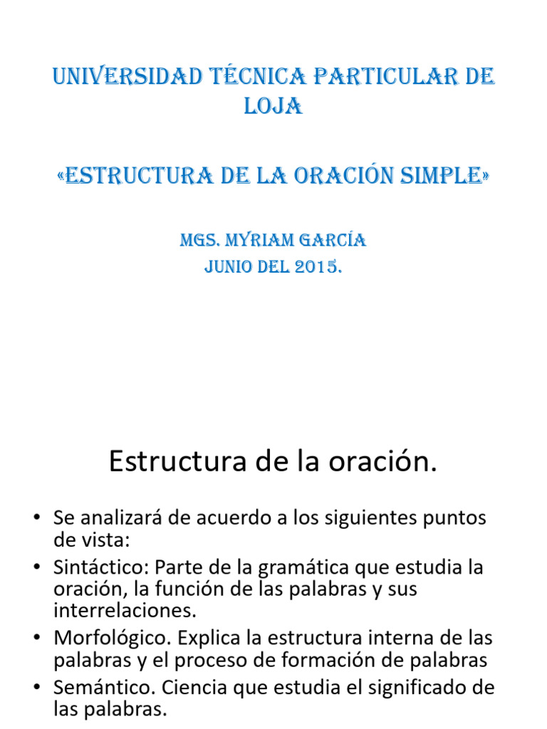 Estructura de la Oración Simple en Gramática | PDF | Oración ...