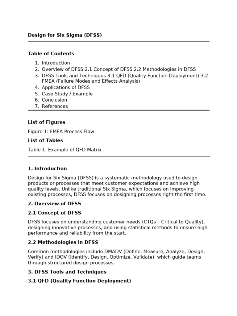 Dfss Formatted Report | PDF | Design For Six Sigma | Six Sigma