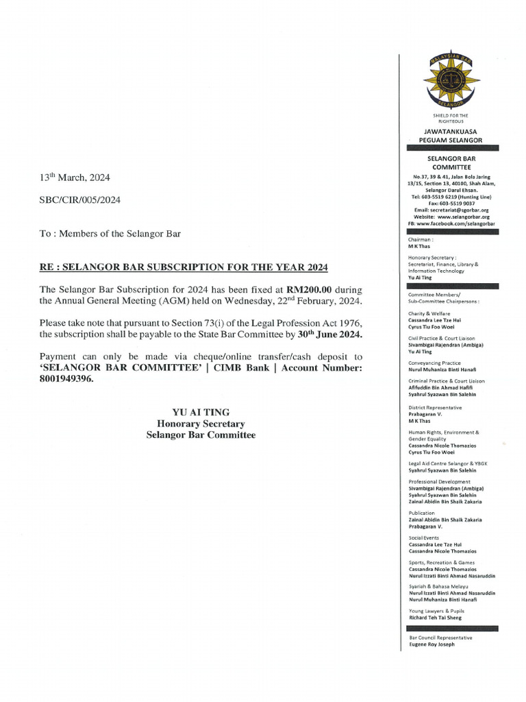 Selangor-Bar-Subscription-Form-For-The-Year-2024 | PDF | Money | Payments