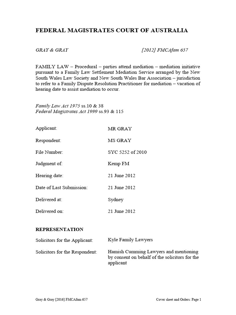 Gray V Gray Bc201221116 | PDF | Mediation | Solicitor