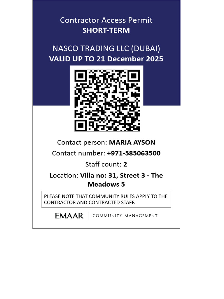 Contractor Access Permit - NASCO Dubai | PDF