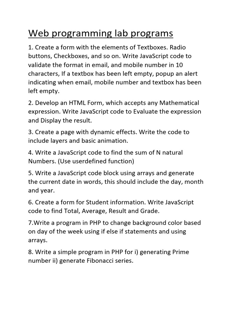 Web Programming Lab Programs (1) | PDF