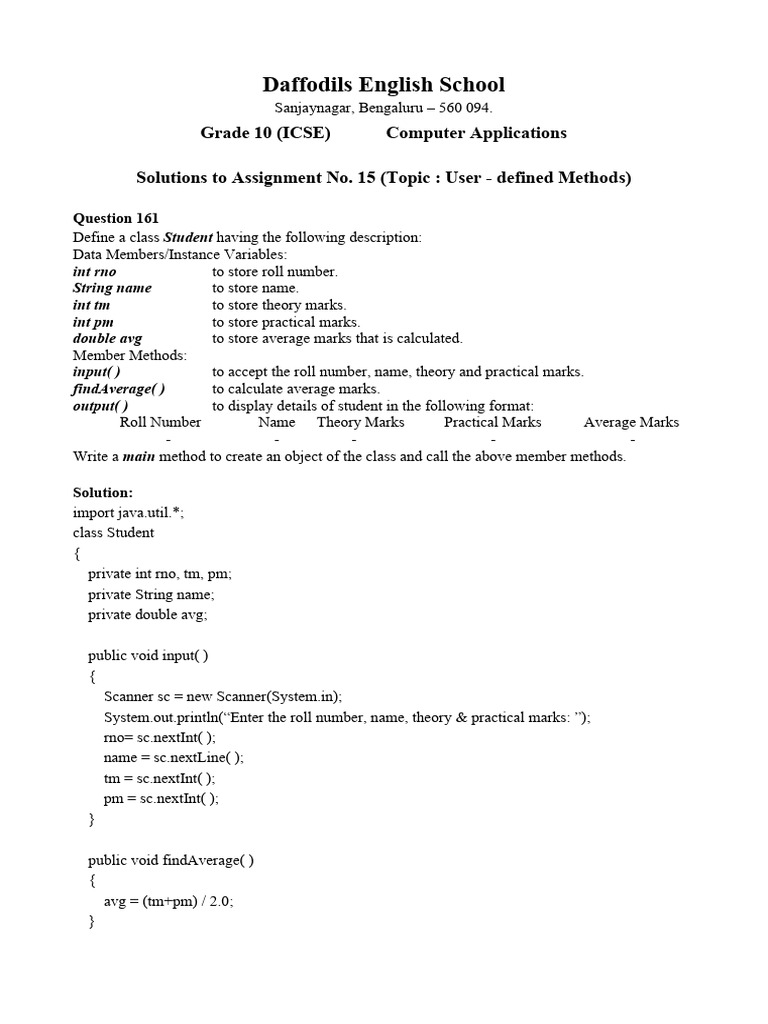 Assignment No. 15 (User - Defined Methods) - Solutions | PDF | Method ...