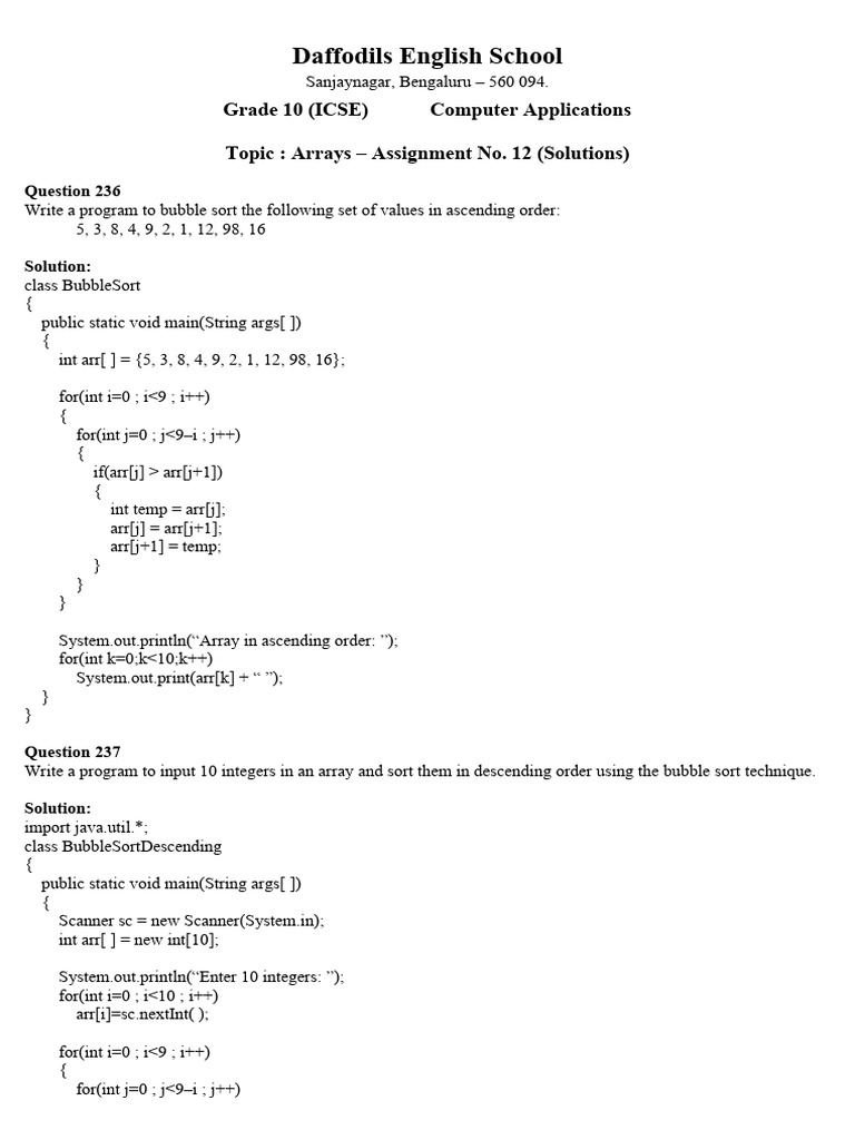 Assignment No. 25 (Arrays - Bubble Sort) Solutions | PDF | Computer ...
