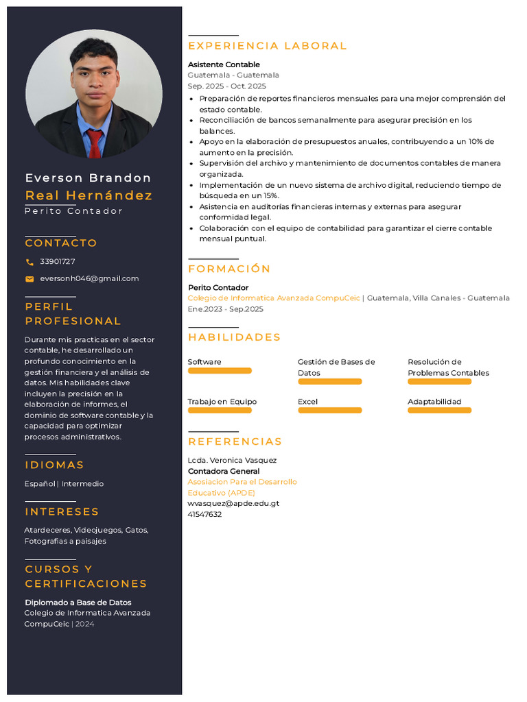 CV Everson Brandon Real Hernández | PDF | Contador | Contabilidad